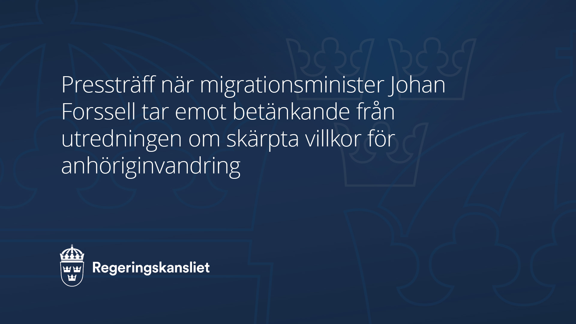 Pressträff när migrationsminister Johan Forssell tar emot betänkande ...
